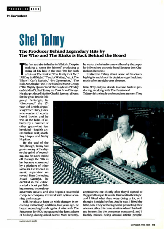 Shel Talmy: The Mix Interview - Mixonline